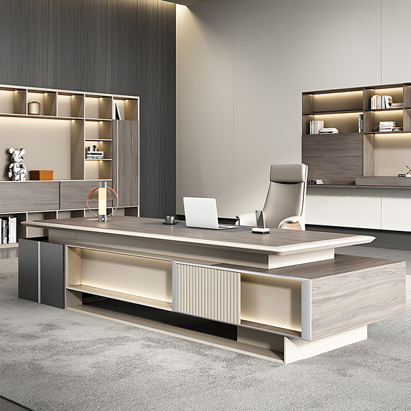 Luxurious High-End L-Shaped Executive Desk with an Elegant Front Panel ...