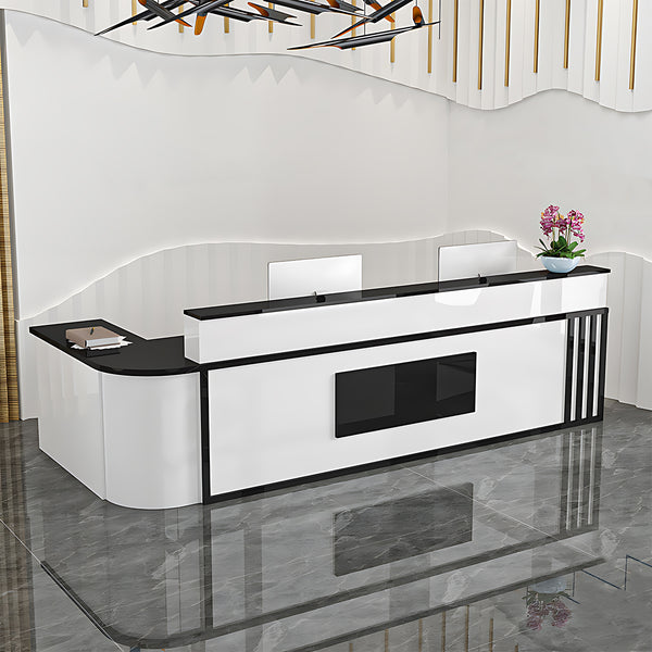 Modern Elegant Glossy Reception Desk with Corner Design – Anzhap