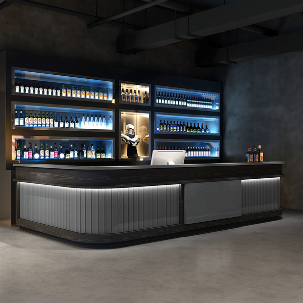 Industrial L-Shaped Reception Desk 55–480 in Wide with LED Accent Ligh ...