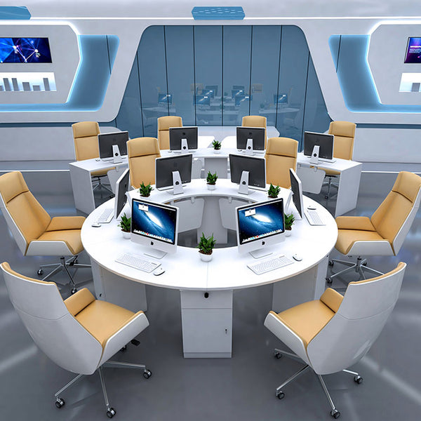Creative curved staff office desk with round workstation – Anzhap