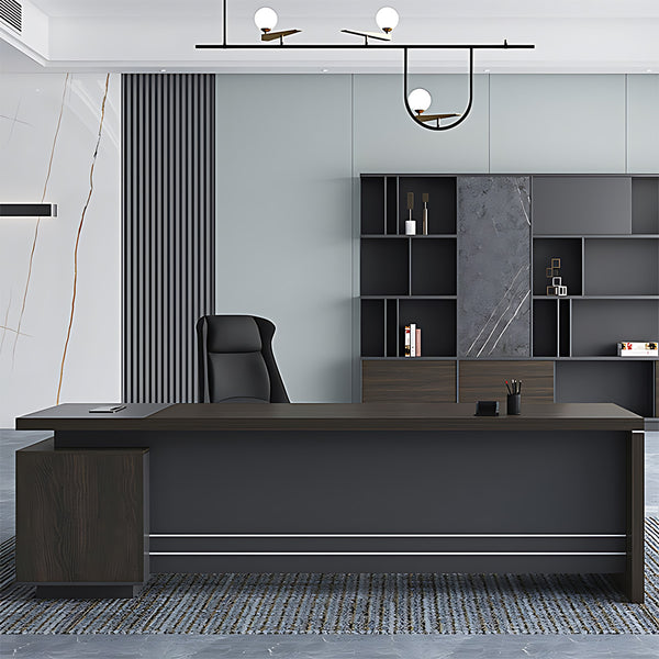 Modern Minimalist L-Shaped Executive Desk 63–94 in Wide with Cable Man ...