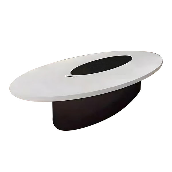 White Lacquered Oval Conference Table Simple Modern – Anzhap