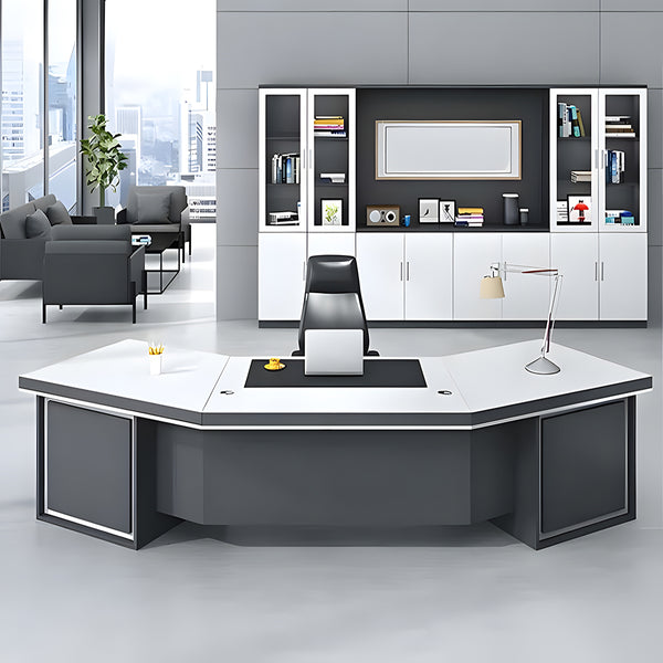 Modern Minimalist Executive Desk 87–126 in Wide with LED Accent Lighti ...