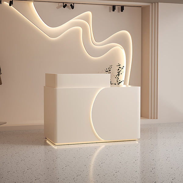 Minimalist Functional Reception Desk with Soft LED Light Strip – Anzhap