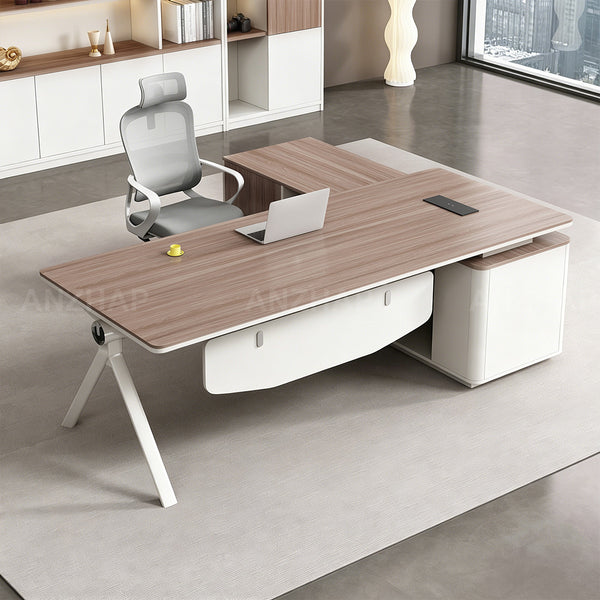 Executive Desk with Built-In Power Hub, CPU Tower Compartment, and Sid ...