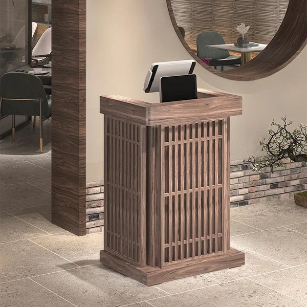 The Rattan Curved Reception Desk with Natural Cane Webbing – Anzhap