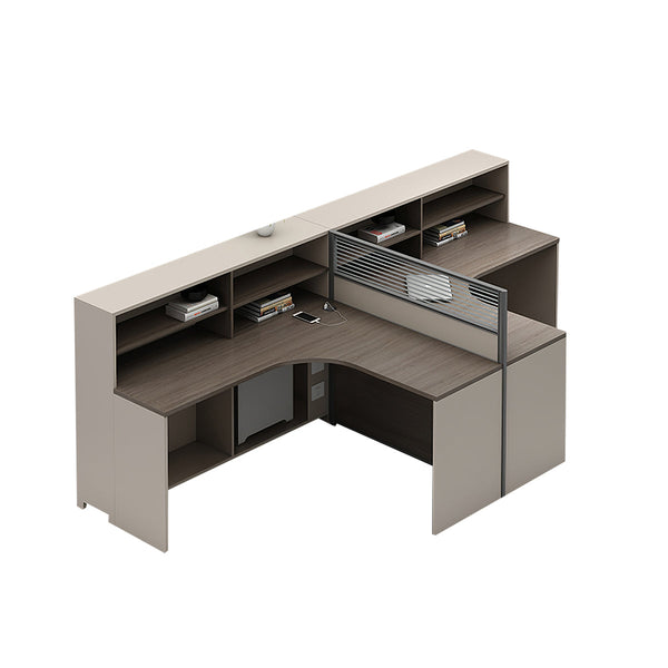 L-Shaped Office Desk with Built-In Outlets, Cable Management & Glass T ...