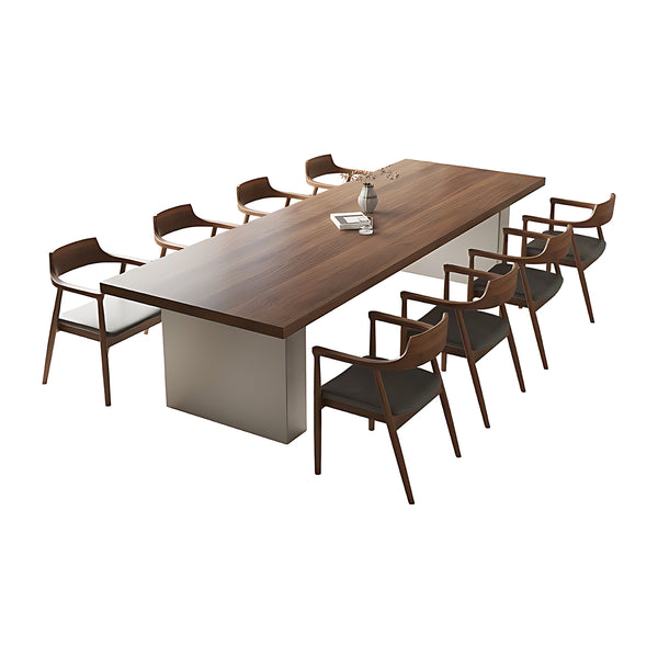 Modern Solid Wood Conference Table Walnut Color Minimalist Design – Anzhap